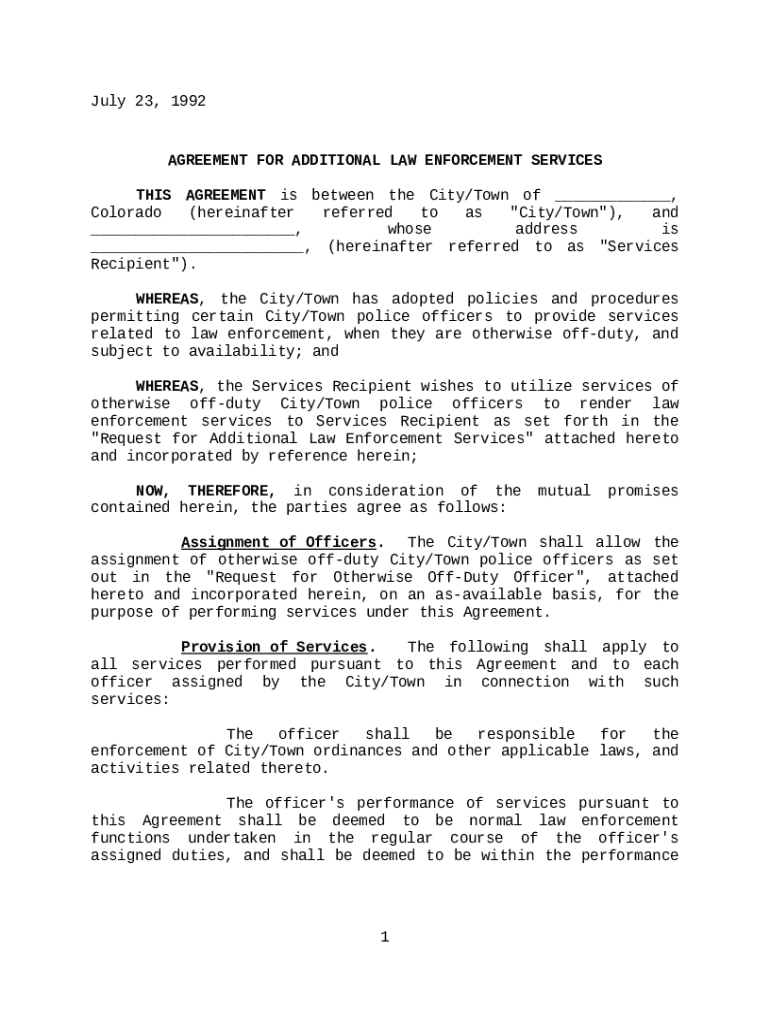 AGREEMENT FOR ADDITIONAL LAW ENFORCEMENT SERVICES THIS AGREEMENT ...