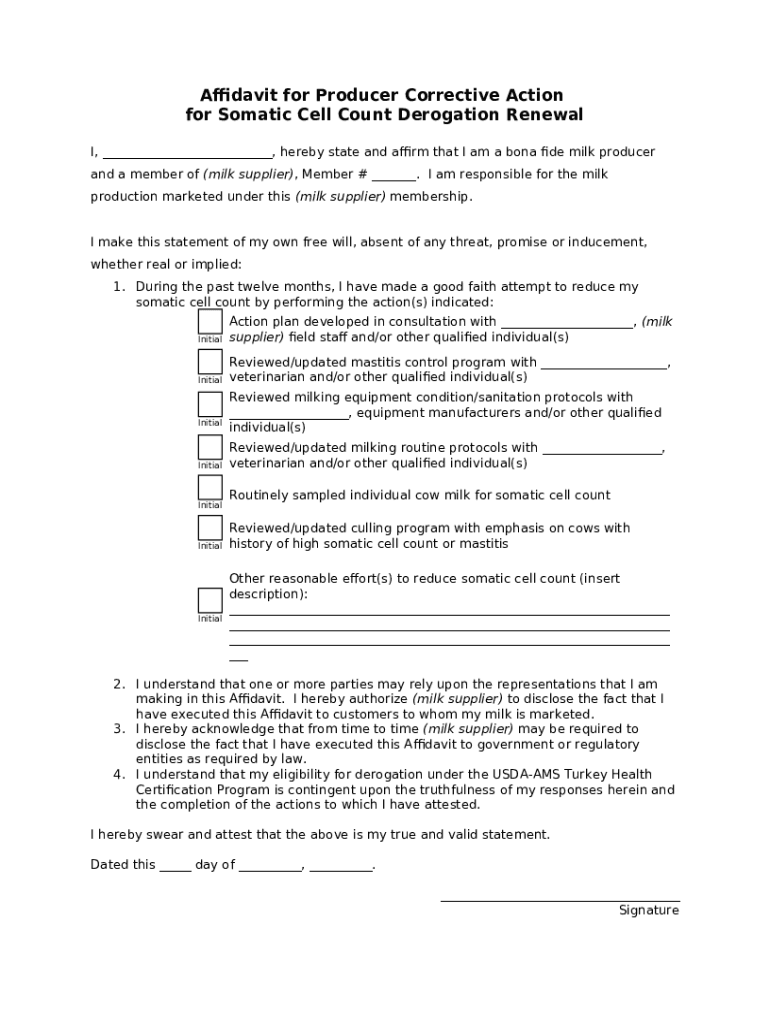 DOC Affidavit for Producer Corrective Action (doc) - USDA Doc Template ...