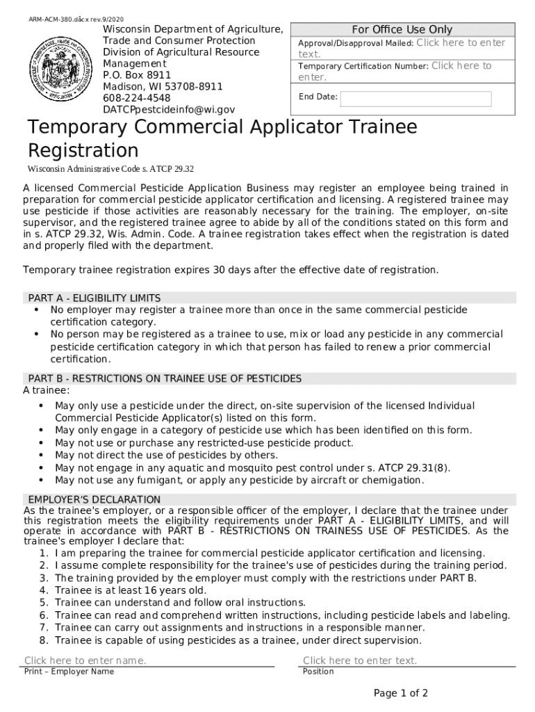 30-day trainee registration application - datcp wi Doc Template | pdfFiller