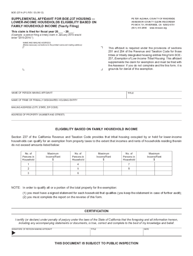 Fillable Online PDF Welfare Exemption Supplemental Affidavit ...