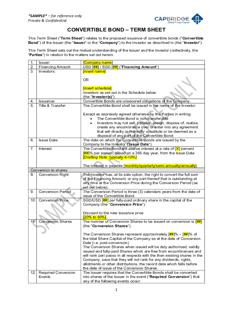 Fillable Online corporatefinanceinstitute.comresourcesTerm Sheet ...