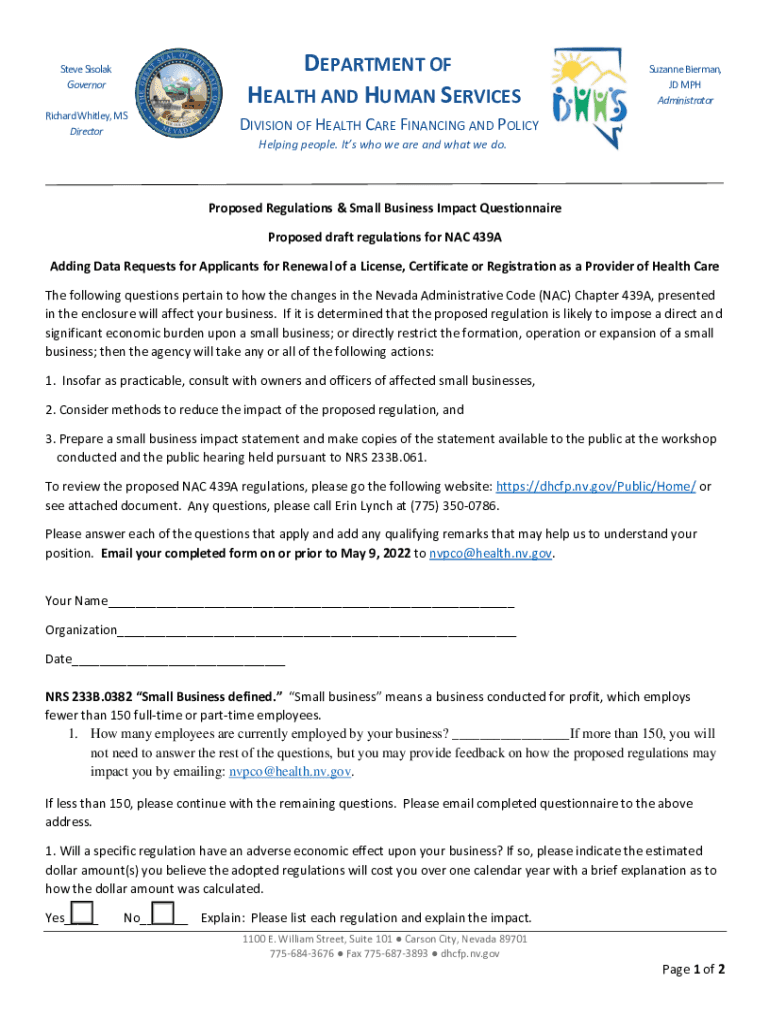 Fillable Online dhcfp nv NAC 439A SBIQ Form. Nevada Administrative ...