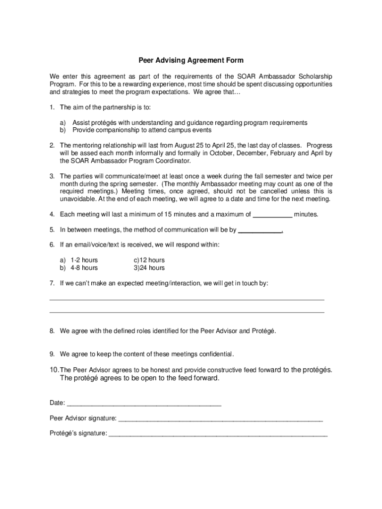 Fillable Online uncw.edupeer-advising---agreement-formPeer Advising ...