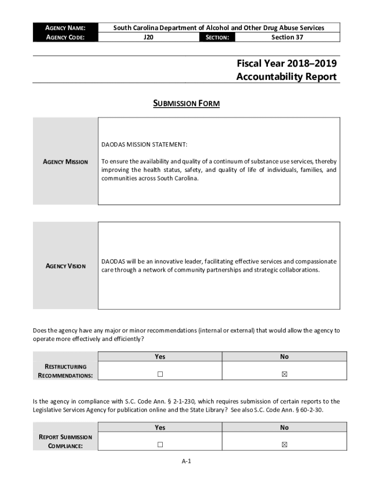 Fillable Online Fiscal Year 20182019 Accountability Report SUBMISSION FORM Fax Email Print ...