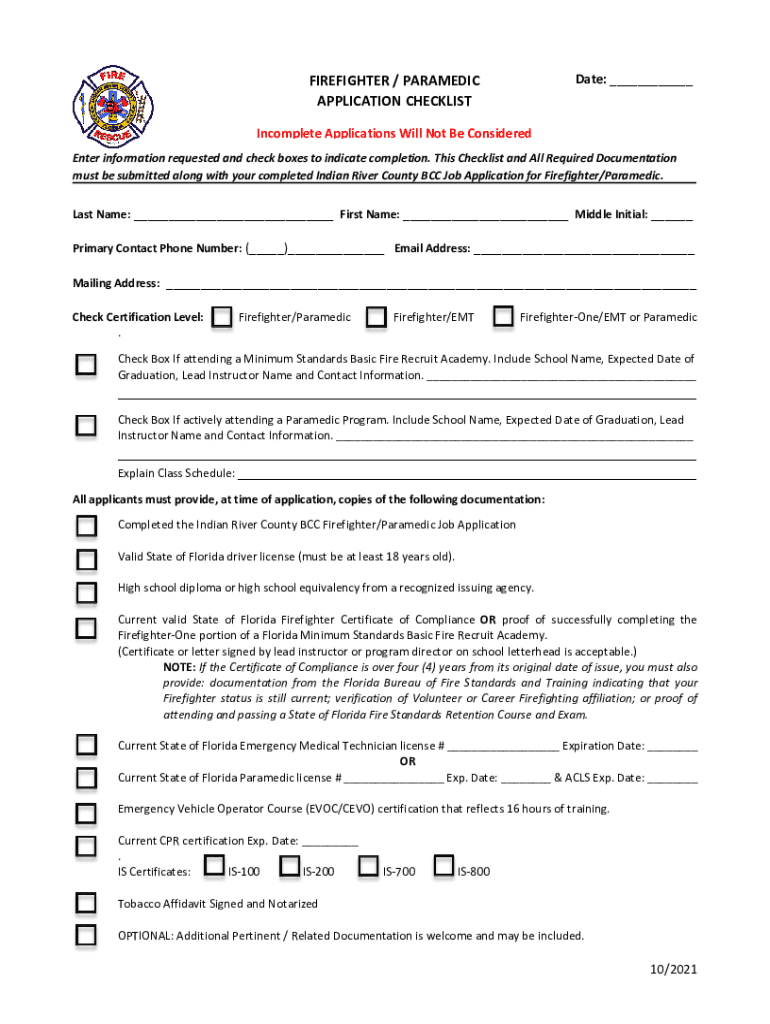 Fillable Online www.ircgov.comFire-Checklist-AffidavitFIREFIGHTER ...