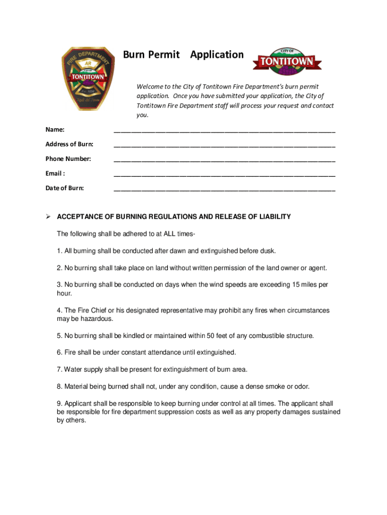 Fillable Online www.tontitown.commisc-appsburn-permit-applicationBurn ...