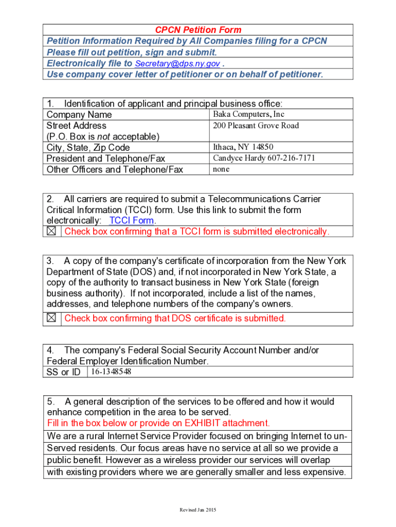 Fillable Online CPCN: Certificate of Public Convenience and NecessityU ...