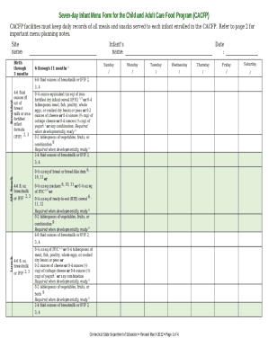 Seven-day Infant Menu for the Child and Adult Care Food Program (CACFP ...