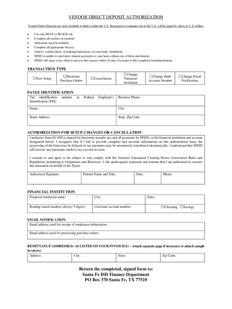 Fillable Online FREE 7+ Sample Vendor Direct Deposit Forms in PDFMS WordPay bills for vendors ...