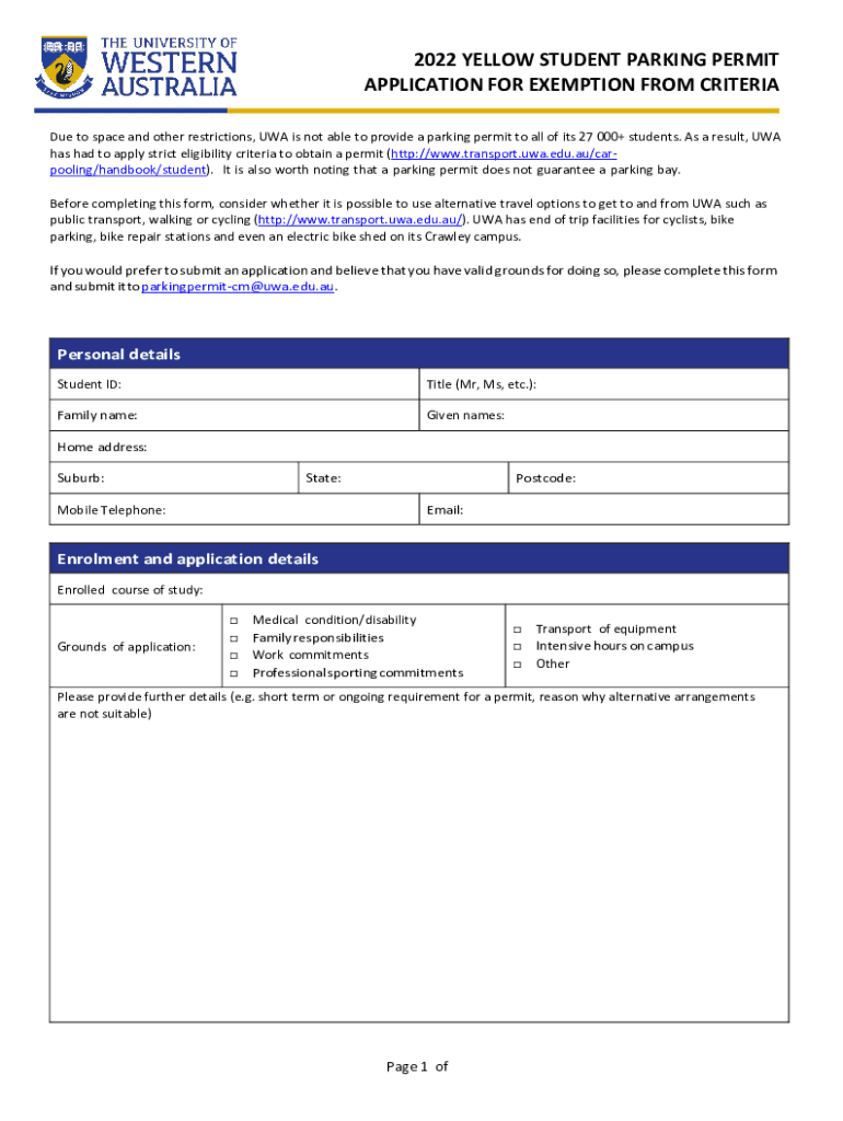 Fillable Online www.transport.uwa.edu.audataassets2022 YELLOW STUDENT ...