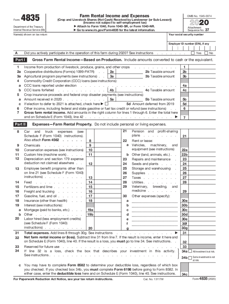 Fillable Online 2020 Form 4835. Farm Rental Income and Expenses Fax ...