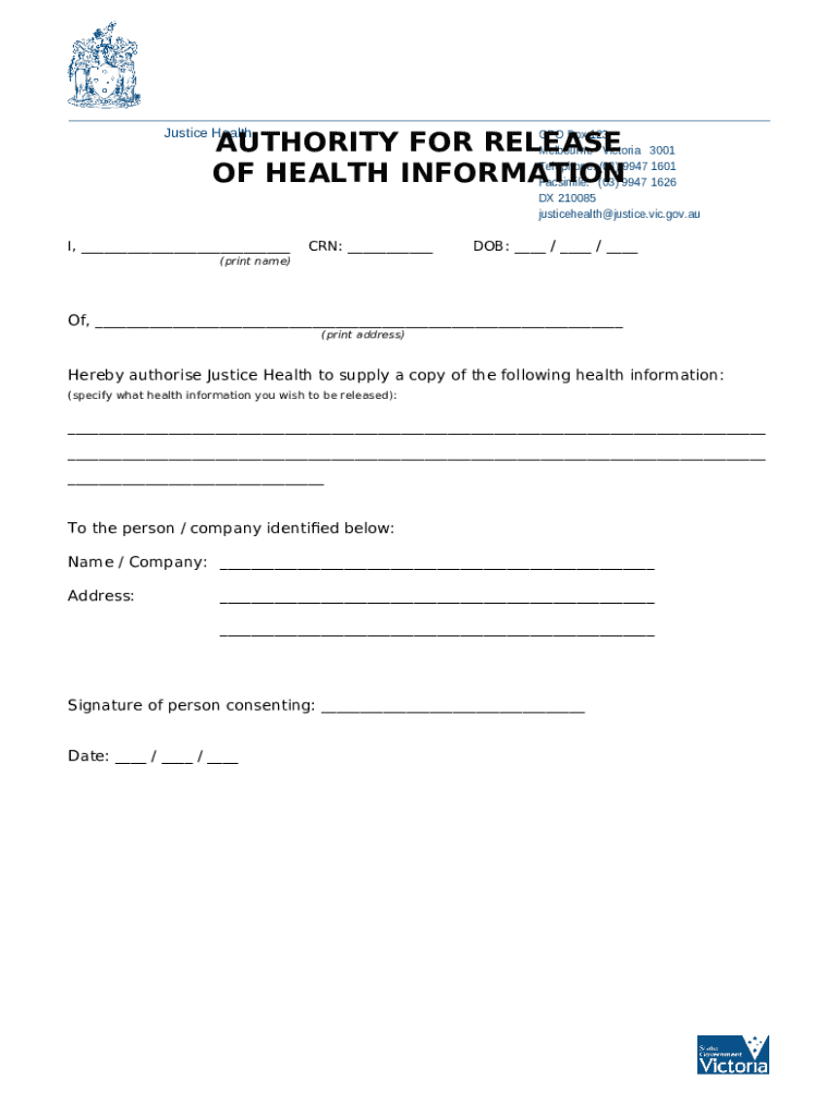 Justice Health consent Doc Template | pdfFiller