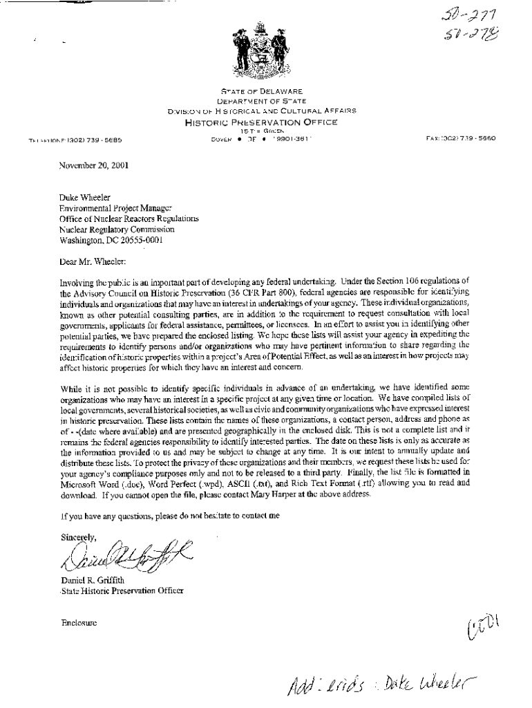 Fillable Online Letter from, State of Delaware, Department of State ...