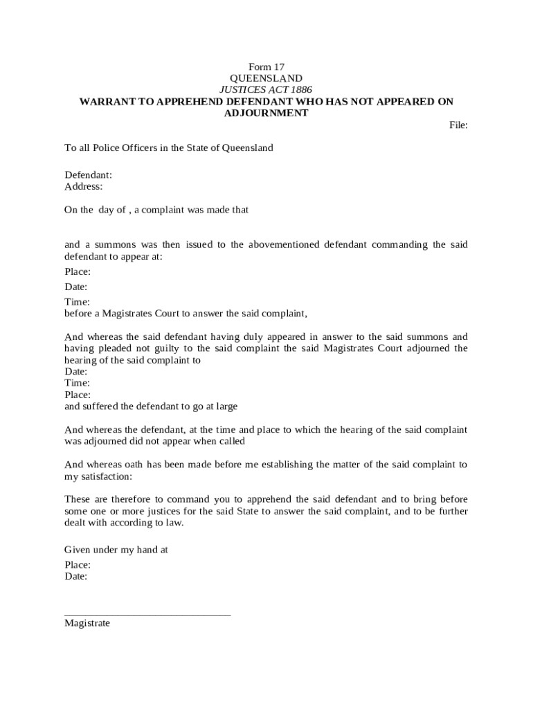 Warrant to apprehend defendant who has not appeared on adjournment ...