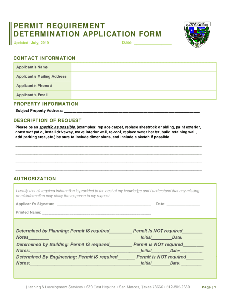 Fillable Online PERMIT REQUIREMENT DETERMINATION APPLICATION FORM Fax ...