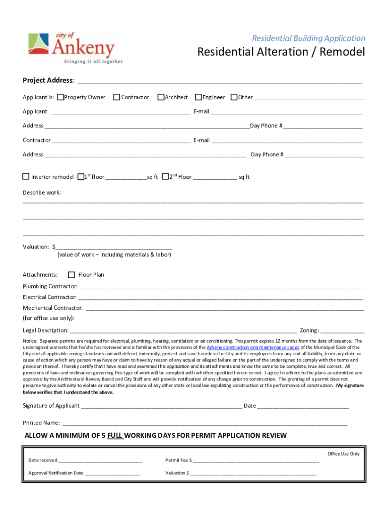 Fillable Online Application - Residential Interior Remodel Fax Email ...