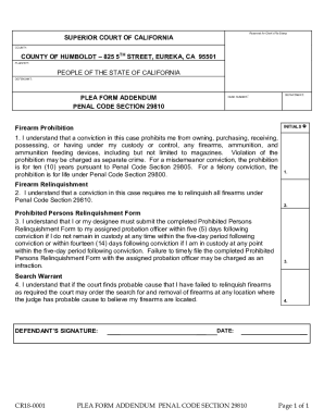 Fillable Online CR18-0001 Penal Code Section 29810 Plea Form Fax Email ...