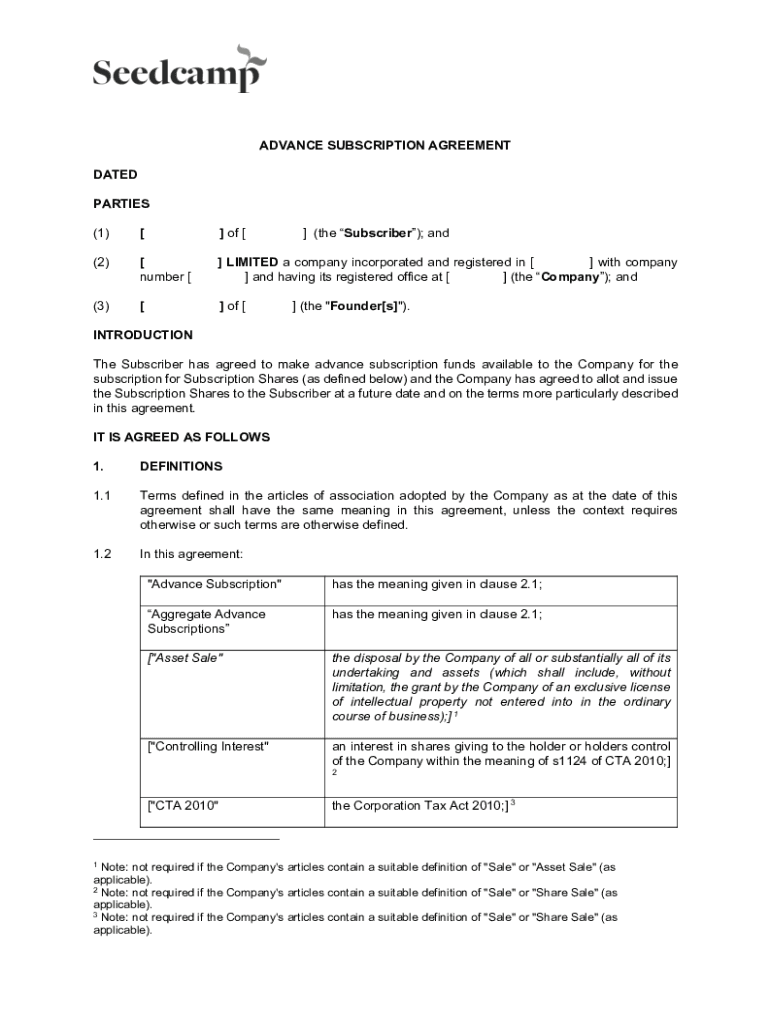 Fillable Online Form of Subscription Agreement. - SEC Fax Email Print ...
