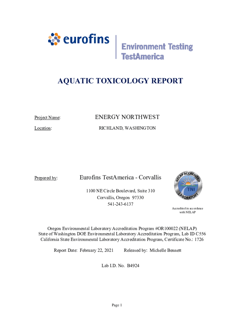 Fillable Online AQUATIC TOXICOLOGY REPORT Fax Email Print - pdfFiller