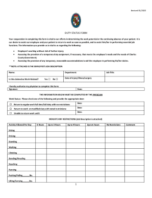 Fillable Online 1 DUTY STATUS FORM Fax Email Print - pdfFiller