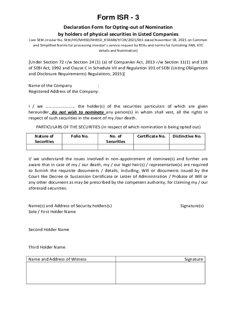 Fillable Online Form ISR - 3 Declaration Form for Opting-out of ...