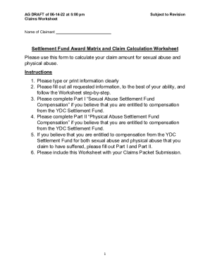 Fillable Online Settlement Fund Award Matrix and Claim Calculation ...