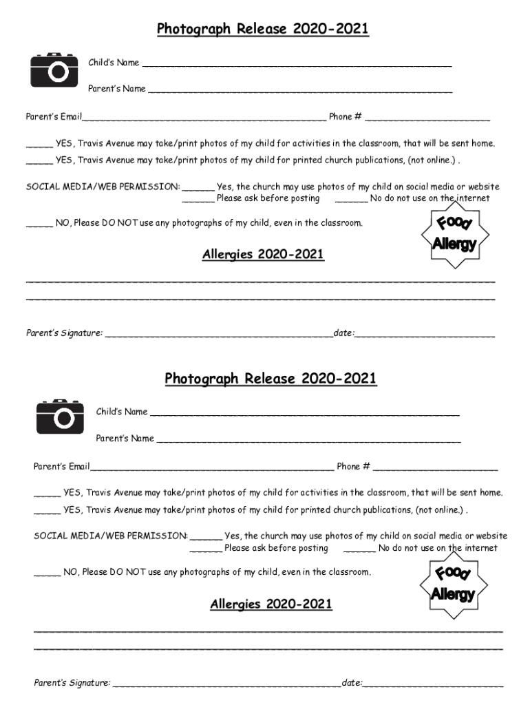 Fillable Online Free Minor (Child) Photo Release Form - PDFWord ...