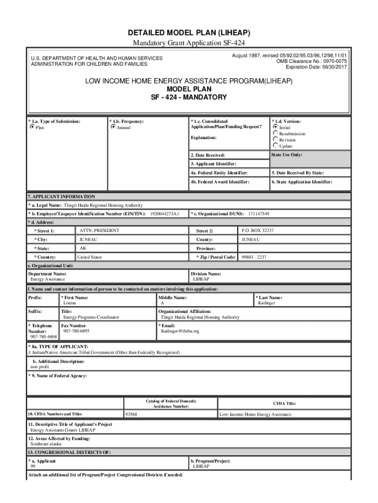 Fillable Online DETAILED MODEL PLAN (LIHEAP) Mandatory Grant ...