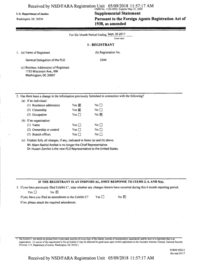 Fillable Online efile.fara.gov docs 5244-Supplemental-StatementU.S ...