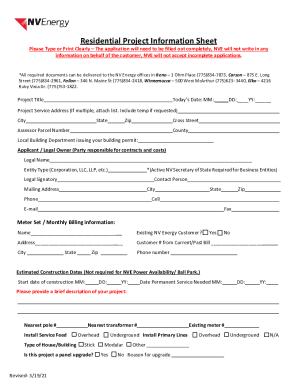 Fillable Online Residential Project Information Sheet. Residential ...