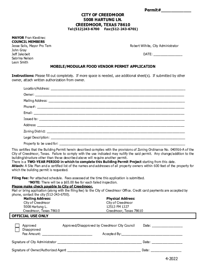 Fillable Online Mobile-Modular Food Vendor Permit Fax Email Print ...