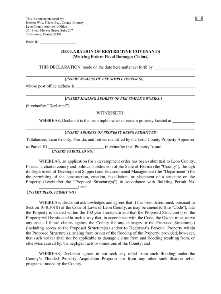 Fillable Online cms leoncountyfl DECLARATION OF RESTRICTIVE COVENANTS ...