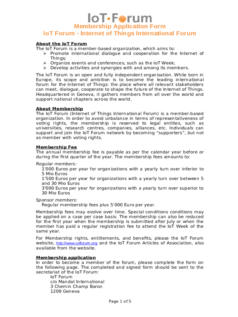 IoT Forum membership application Doc Template | pdfFiller