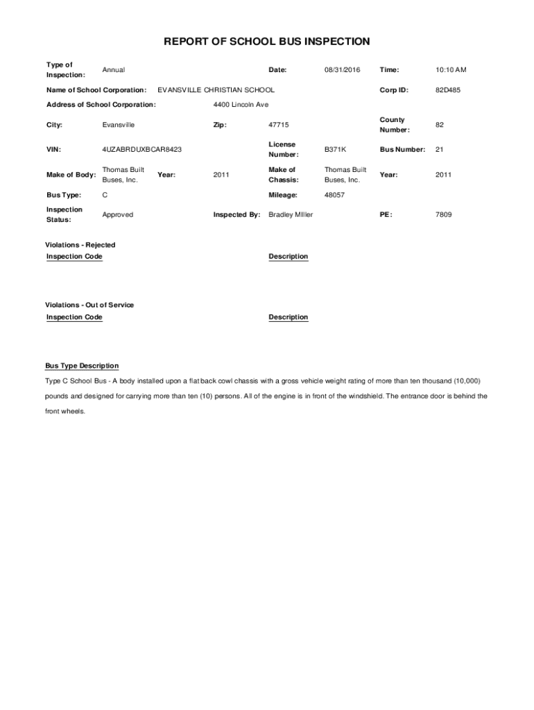Fillable Online secure in School Bus Inspection Checklist (Free And ...