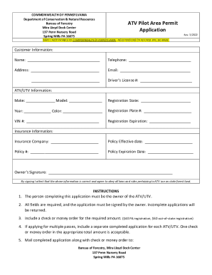 Fillable Online ATV Pilot Area Permit Application Fax Email Print ...