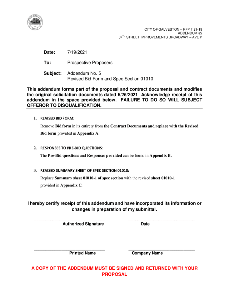 Fillable Online tx-galveston.civicplus.comDocumentCenterViewThis addendum forms part of the ...