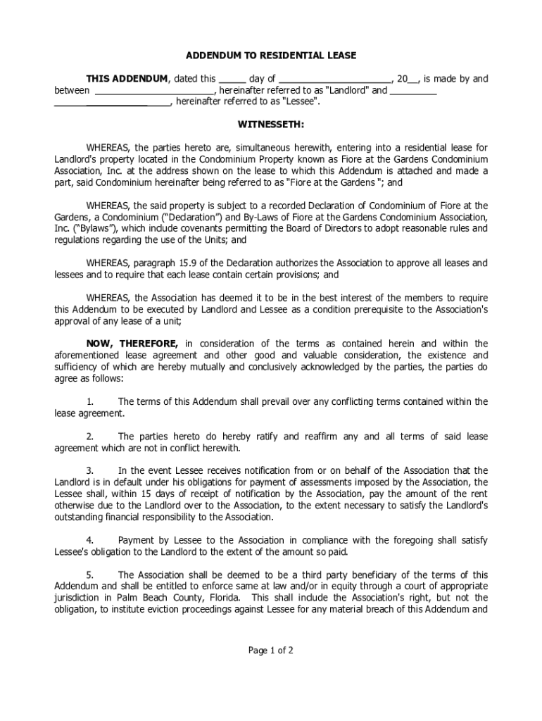 Fillable Online www.lawinsider.comclauseaddendum-to-leaseADDENDUM TO ...