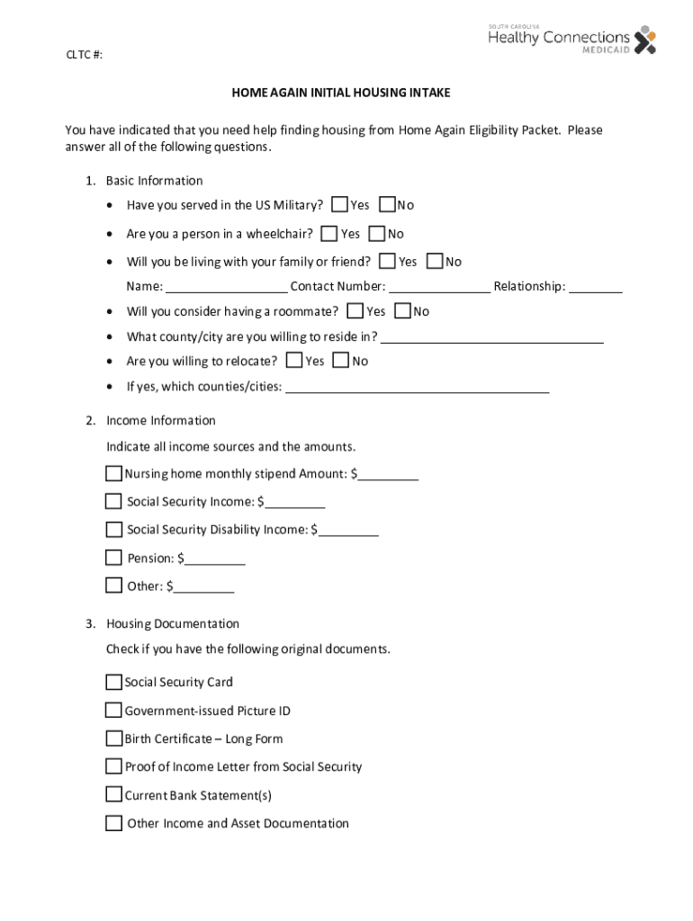 Fillable Online Home Again Housing Intake Form050416 Fax Email Print ...