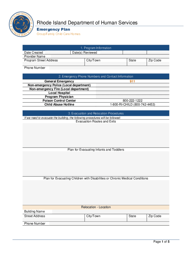 Fillable Online dhs ri health.ri.govformsplansMy Emergency Plan ...