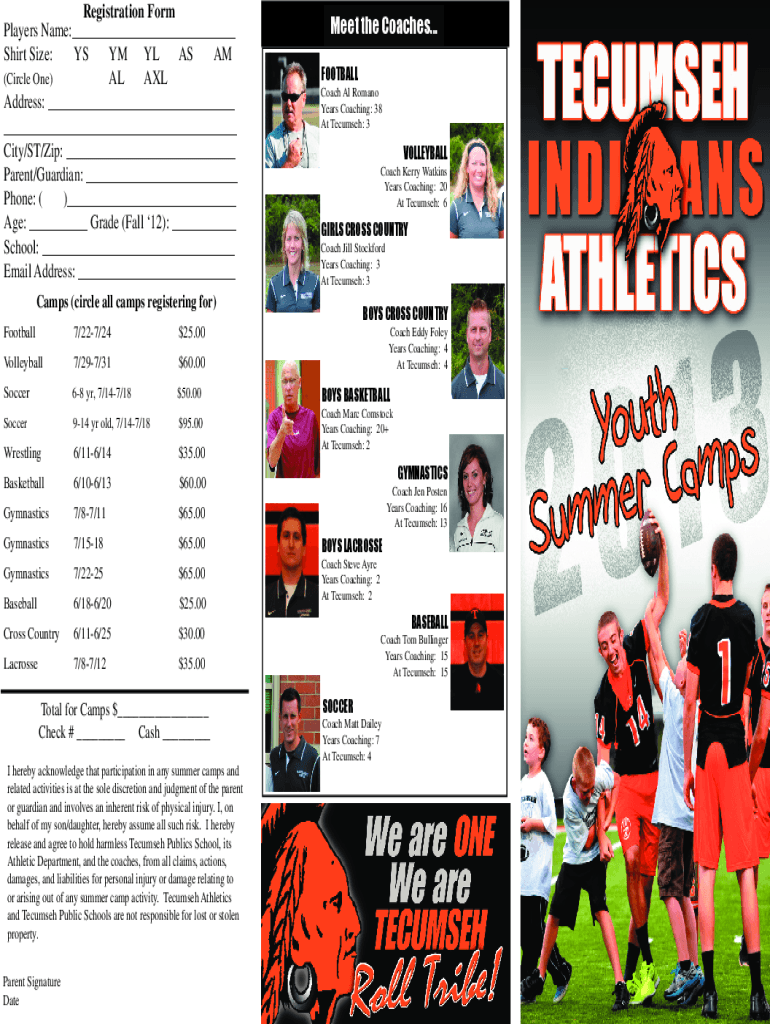 Fillable Online Youth NFL FLAG Football League Registration Form ...