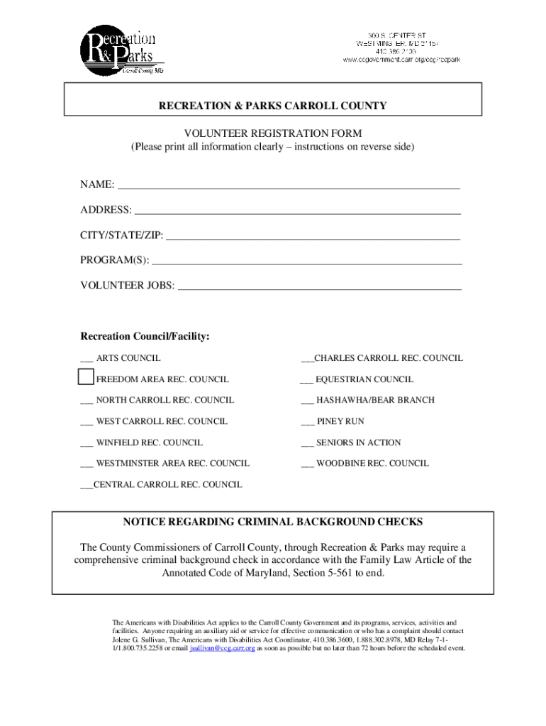 Fillable Online VOLUNTEER REGISTRATION FORM 2.doc Fax Email Print - pdfFiller
