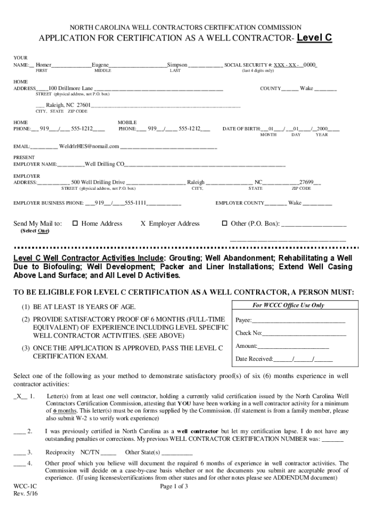 Fillable Online APPLICATION FOR CERTIFICATION AS A WELL CONTRACTOR ...