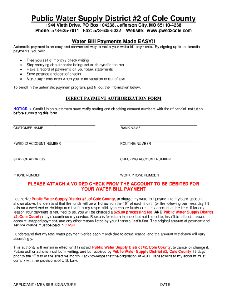 Fillable Online Public Water Supply District #2 of Cole County Fax ...