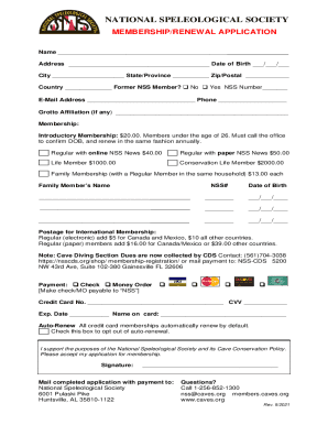 Fillable Online NSS Membership Application - National Speleological ...