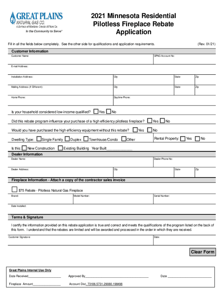 Fillable Online 20 Minnesota Residential Pilotless Fireplace Rebate ...