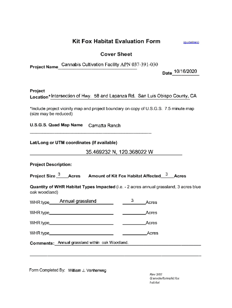Fillable Online Kit Fox Habitat Evaluation Form Fax Email Print - pdfFiller