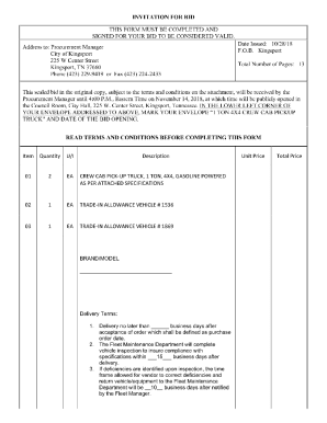 Fillable Online THIS FORM MUST BE COMPLETED AND SIGNED FOR YOUR BID TO ...