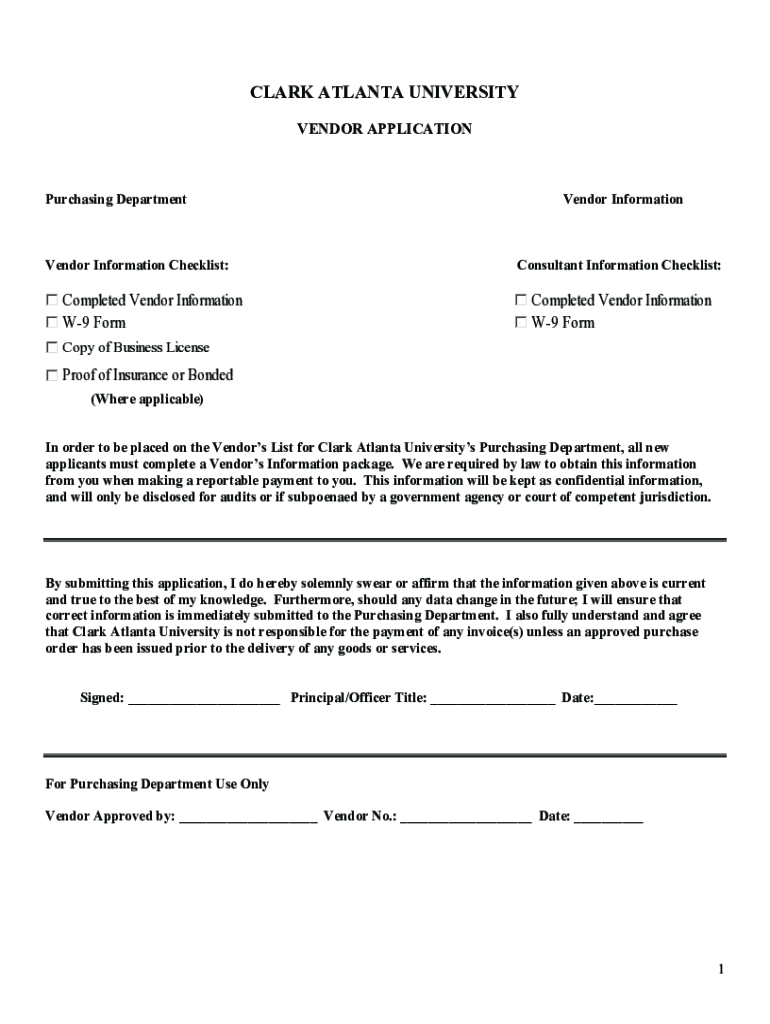 Fillable Online www.uslegalforms.comform-library47519-ga-clarkGA Clark Atlanta University Vendor ...