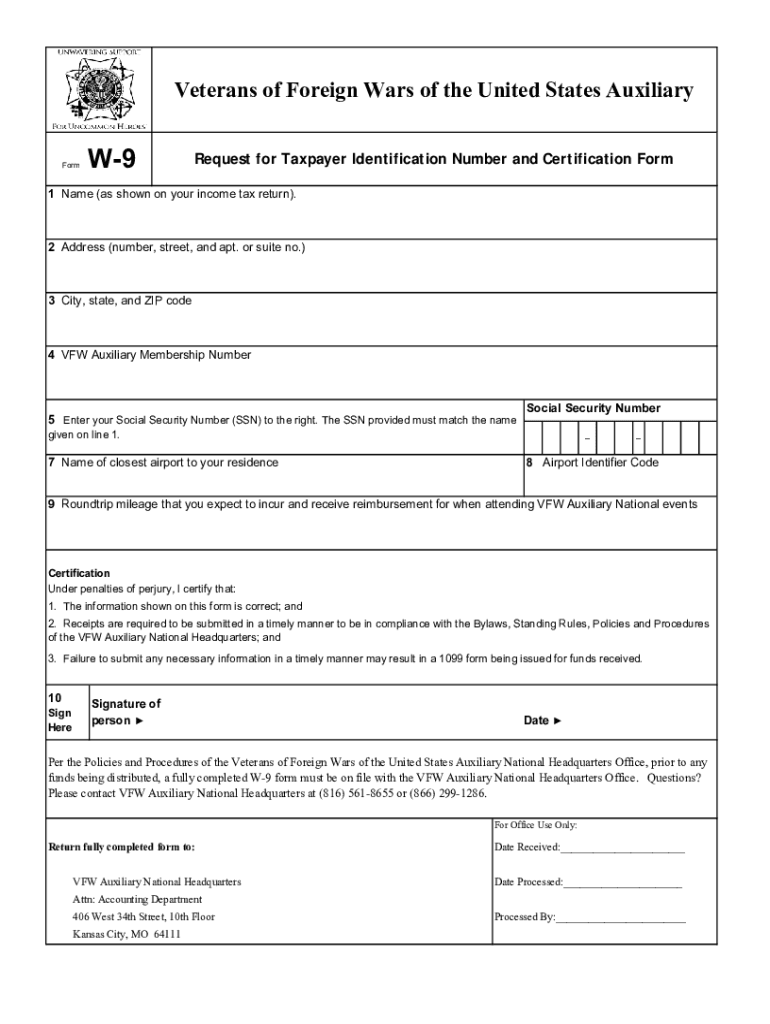 Fillable Online VFW Aux W-9 Form.xlsx Fax Email Print - pdfFiller
