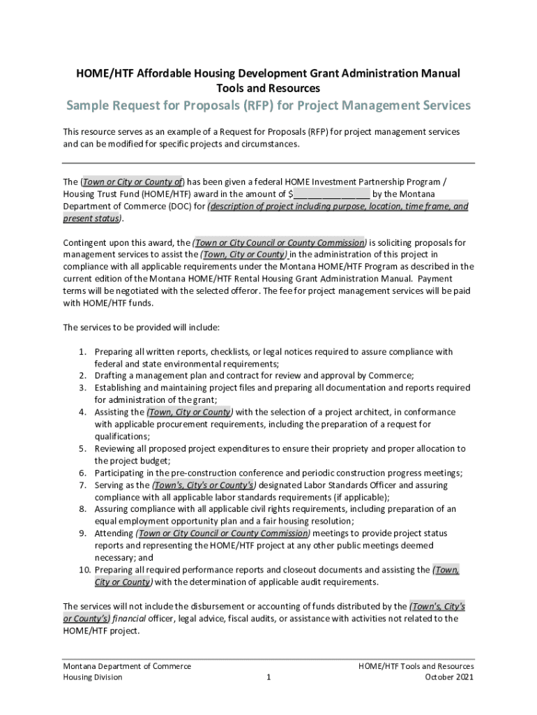 Fillable Online housing mt Sample Request for Proposals (RFP) for ...